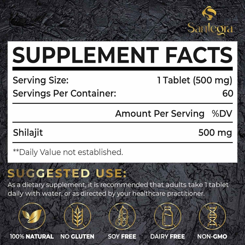 Buy Santegra Shilajit Tablets, 100% Shilajit Pure Tablets 30000 MG 60 ...